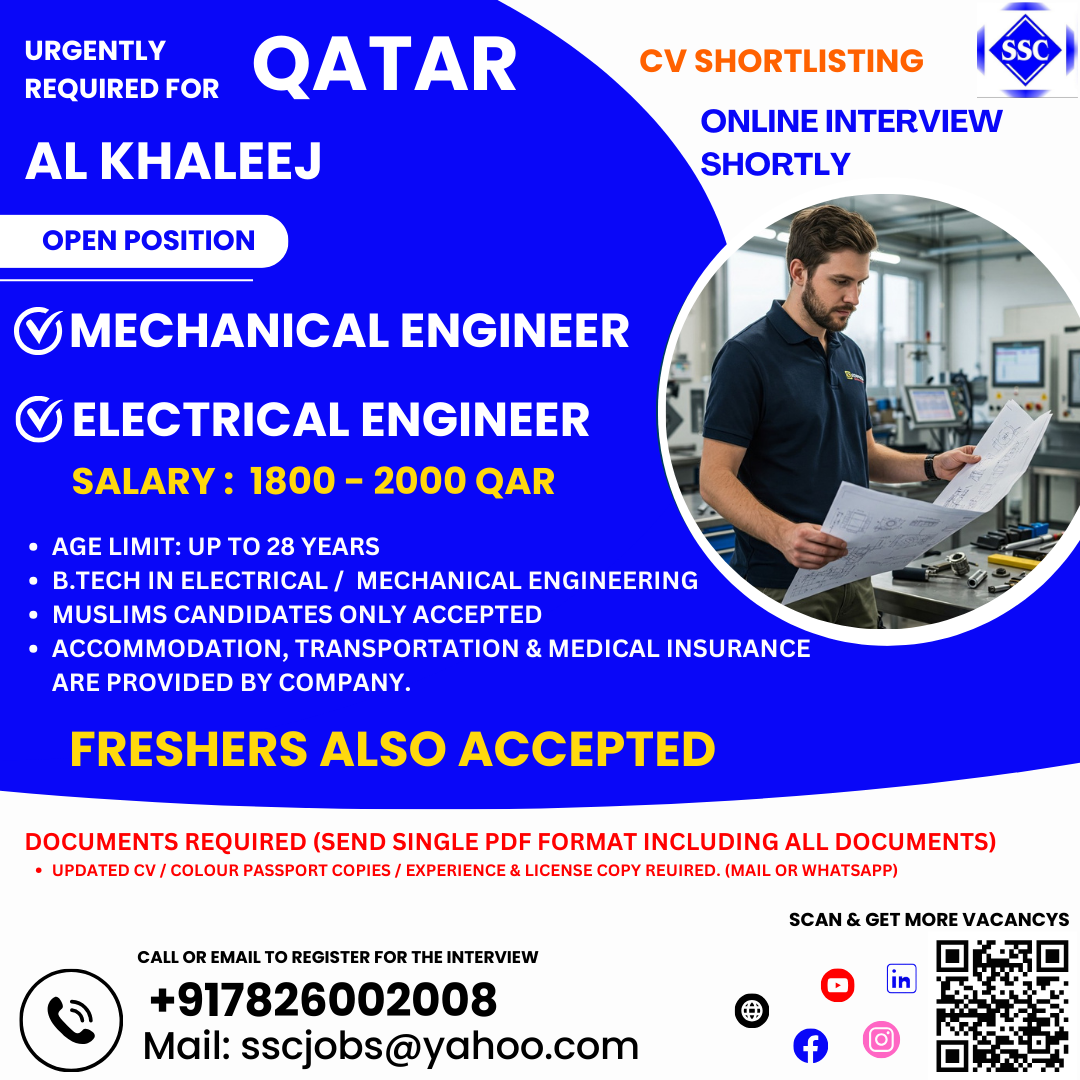 Qatar Engineering Jobs: Mechanical & Electrical Engineers (Freshers Accepted) | Al Khalej Hiring ...